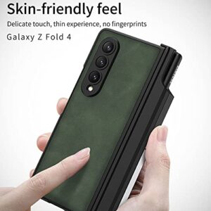 BRAND SET Z Fold 4 Case, Galaxy Z Fold 4 Case with Capacitive Pen & Stand, Luxury Plain Leather Anti Peeking and Scratch Protective Film Case for Samsung Galaxy Z Fold 4(Green)