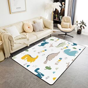 jejeloiu cute dinosaur area rug cartoon cactus rugs for living room set decor jungle dino boho succulent decorative carpet set wild animal pattern yellow grey indoor floor mat bedroom accent rug 5x7