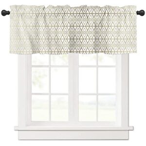 amaze-home curtain valances for windows, white gold line window valances, geometric window treatment rod pocket valance curtains for kitchen/bedroom/bathroom 42x12 inch, 1 panel