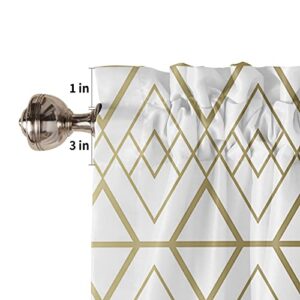 Amaze-Home Curtain Valances for Windows, White Gold Line Window Valances, Geometric Window Treatment Rod Pocket Valance Curtains for Kitchen/Bedroom/Bathroom 42x12 inch, 1 Panel