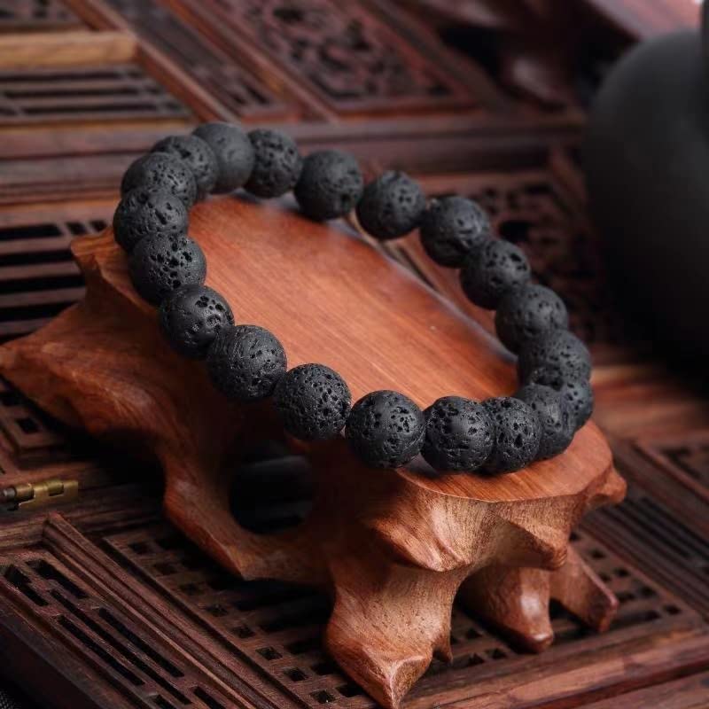 Q&D&S Natural Lava Beads Bracelet for Men Stretch Elastic Bracelets Adjustable Braided Rope Gemstone Bracelets for Women (Style A)