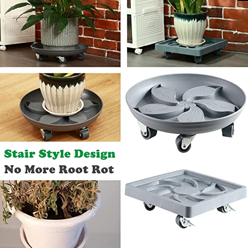 KvyusFlourish 3 Pack Plant Caddy with Wheels 12" Plant Stand Potted Plant Mover Heavy Duty Plant Dolly with Casters for Indoor and Outdoor Large Plant Roller Base Rolling Plant Dolly, Grey