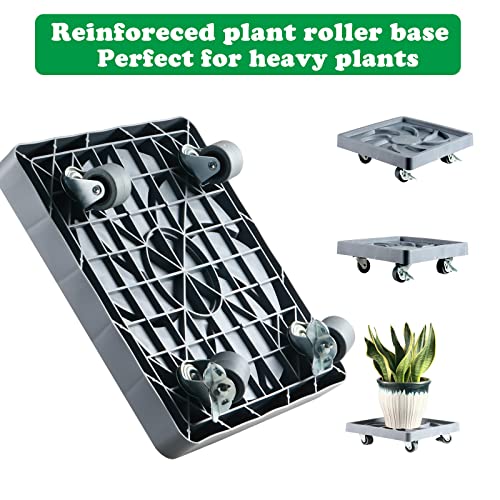 KvyusFlourish 3 Pack Plant Caddy with Wheels 12" Plant Stand Potted Plant Mover Heavy Duty Plant Dolly with Casters for Indoor and Outdoor Large Plant Roller Base Rolling Plant Dolly, Grey