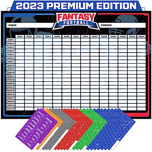 Fantasy Football Draft Board 2023-2024 Kit – Extra Large Set with 496 Player Labels – Premium Color Edition