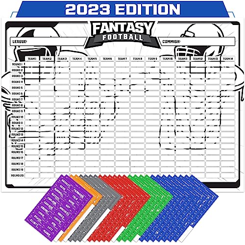 Fantasy Football Draft Board 2023-2024 Kit – Extra Large Set with 496 Player Labels - Black & White Edition