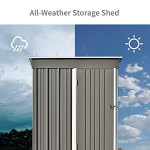 Tensun 5.3' x 2.8' x 6'Garden Shed with Ground Base, Metal Lean-to Storage Shed with Adjustable Shelf and Lockable Door, Tool Cabinet for Backyard, Lawn, Garden, Grey