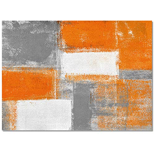 Indoor Outdoor 3'x5' Area Rug - Non-Slip Backing Easy-Cleaning Living Room Rugs Washable Thanksgiving Area Rugs Orange Gray Modern Abstract Art Painting Graffiti Design Floor Carpet for Bedroom Dorm