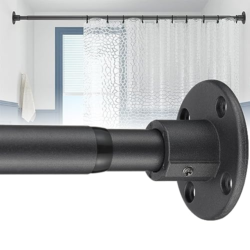 Matte Black Shower Curtain Rod - 28 to 48" Adjustable Non Slip Shower Rod Wall Mounted for Bathroom,Closet,Kitchen - Rustic Industrial Curtain Rod