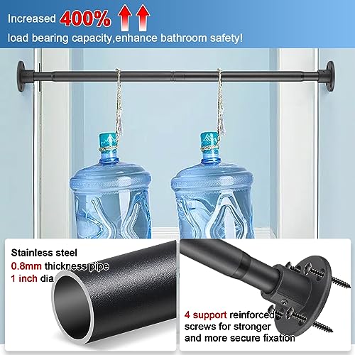 Matte Black Shower Curtain Rod - 28 to 48" Adjustable Non Slip Shower Rod Wall Mounted for Bathroom,Closet,Kitchen - Rustic Industrial Curtain Rod