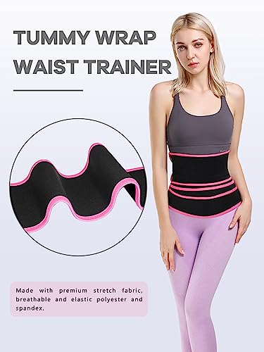 Shineqin Waist Trainer for Women Waist Trimmer Lower Belly Fat Tummy Wrap Belt Plus Size Waist Wraps for Stomach Black