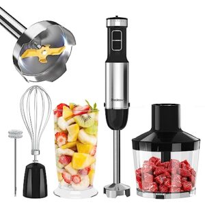 blackcow immersion hand blender,800w 5-in-1 hand blender electric 12-speed with turbo mode,handheld blender stick with titanium stainless steel blades for soup, smoothie, puree, baby food