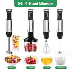 Blackcow Immersion Hand Blender,800W 5-in-1 Hand Blender Electric 12-Speed with Turbo Mode,Handheld Blender Stick with Titanium Stainless Steel Blades for Soup, Smoothie, Puree, Baby Food