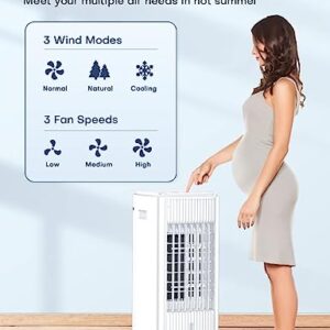 Evaporative Air Cooler, BALKO 3-IN-1 Windowless Swamp Cooler w/ 0.8 Gal Detachable Water Tank, 7H Timer & Remote, 4 Ice Pack, 70° Oscillation, Ductless Air Conditioner Portable for Room Indoor Office