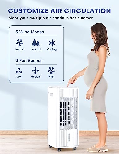 Evaporative Air Cooler, BALKO 3-IN-1 Windowless Swamp Cooler w/ 0.8 Gal Detachable Water Tank, 7H Timer & Remote, 4 Ice Pack, 70° Oscillation, Ductless Air Conditioner Portable for Room Indoor Office