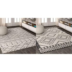 jonathan y moh208b-8 aksil moroccan beni souk indoor farmhouse area, 8 ftx10 ft & moh200a-8 amir moroccan beni souk indoor area-rug bohemian farmhouse rustic geometric easy, 8x10, cream, black