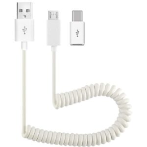 Coiled USB Cable Charger Cord Power Wire Sync White X1W Compatible with Amazon Fire 7 / Kids (2022 Release), HD 8 (2022 Release), HD 10 (2021 Release)