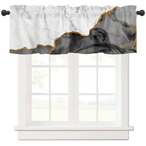 rainbowday valance curtain elegant decorative rod pocket valances wild marble pattern gold black grey white ombre window curtain valance for kitchen bathroom bedroom basement cafe,1 panel 54x18 inch