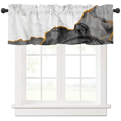 RainbowDay Valance Curtain Elegant Decorative Rod Pocket Valances Wild Marble Pattern Gold Black Grey White Ombre Window Curtain Valance for Kitchen Bathroom Bedroom Basement Cafe,1 Panel 54x18 Inch