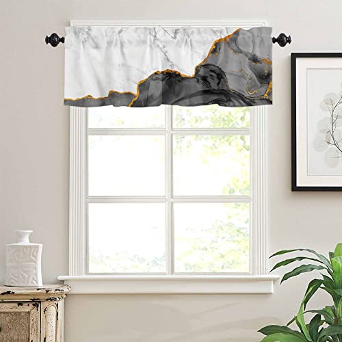 RainbowDay Valance Curtain Elegant Decorative Rod Pocket Valances Wild Marble Pattern Gold Black Grey White Ombre Window Curtain Valance for Kitchen Bathroom Bedroom Basement Cafe,1 Panel 54x18 Inch