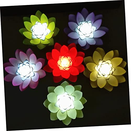 JAVAJU 4pcs Wedding Decor Floating Pond Lights Flower Floating Lights Fleur De Lis Decor Lilly Pads Flower Pool Light Chinese Wedding Decoration Floating Flowers for Pool Buddha Lamp Lily