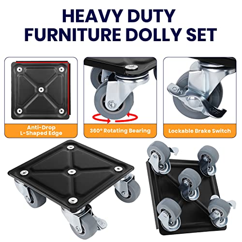 Upgraded Furniture Mover Dolly with 5 Wheels, Heavy Duty Furniture Dolly, with 360° Rotatable Wheels & Furniture Lifter, for Moving Heavy Furniture, Maximum Load 2646LBS/1200KG