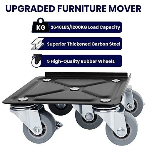 Upgraded Furniture Mover Dolly with 5 Wheels, Heavy Duty Furniture Dolly, with 360° Rotatable Wheels & Furniture Lifter, for Moving Heavy Furniture, Maximum Load 2646LBS/1200KG