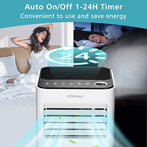 COSTWAY 8000 BTU Portable Air Conditioner, with Fan & Dehumidifier Mode, Quiet AC Unit with Sleep Mode, 2 Speeds, 24H Timer, LED Display, Remote Control, Cool Rooms up to 250 Sq.Ft (White-8000BTU)