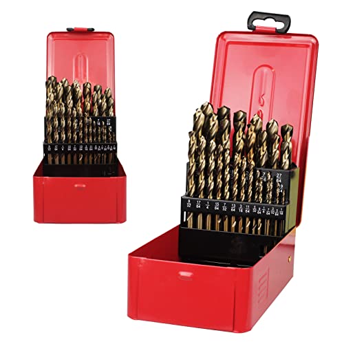 Wakuka Cobalt Drill Bit Set- 29Pcs M35 High Speed Steel Twist Jobber Length for Hardened Metal, Stainless Steel, Cast Iron and Wood Plastic with Metal Indexed Storage Case, 1/16"-1/2"