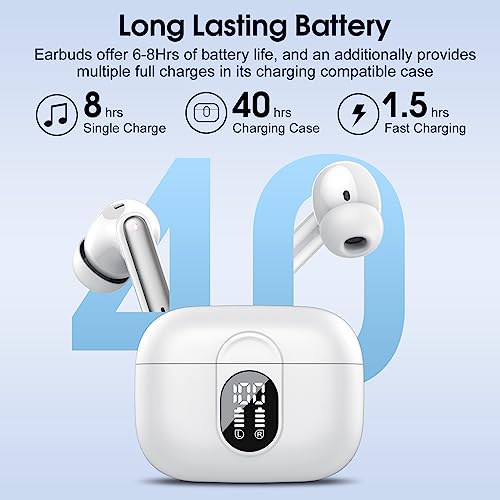 Wireless Earbuds, 2023 Bluetooth Headphones 5.3 HiFi Stereo Earphones, 40H Playtime in-Ear Earbud, Bluetooth Earbud with LED Power Display, IP7 Waterproof Earphones Sport Headset for Android iOS