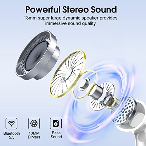 Wireless Earbuds, 2023 Bluetooth Headphones 5.3 HiFi Stereo Earphones, 40H Playtime in-Ear Earbud, Bluetooth Earbud with LED Power Display, IP7 Waterproof Earphones Sport Headset for Android iOS