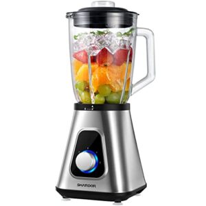 blender for shake and smoothies, shardor powerful 1200w countertop blender for kitchen, 52oz glass jar, 3 adjustable speed control for frozen fruit drinks, smoothies, sauces & more, sliver