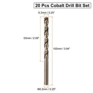 uxcell 20pcs Cobalt Drill Bit 6.3mm Drilling Dia M35 Twist Drills Hex Shank Bits for Steel, Aluminum, Copper, Soft Alloy Steel, Wood, Plastic