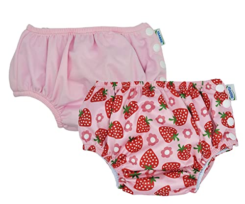 ISABBE Reusable Swim Diaper for Babies & Toddlers - Perfect Nappy for Swimmers in Pool or Beach - Great for Little Boys and Girls. (Pack of 2, Large Pink Strawberry)