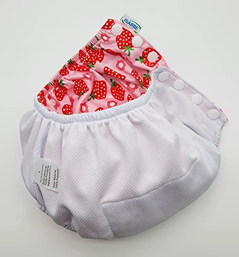 ISABBE Reusable Swim Diaper for Babies & Toddlers - Perfect Nappy for Swimmers in Pool or Beach - Great for Little Boys and Girls. (Pack of 2, Large Pink Strawberry)