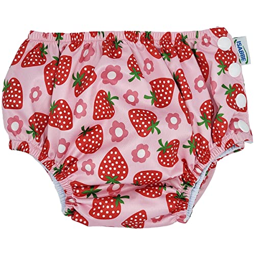 ISABBE Reusable Swim Diaper for Babies & Toddlers - Perfect Nappy for Swimmers in Pool or Beach - Great for Little Boys and Girls. (Pack of 2, Large Pink Strawberry)