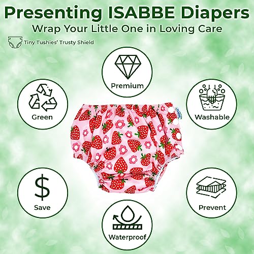 ISABBE Reusable Swim Diaper for Babies & Toddlers - Perfect Nappy for Swimmers in Pool or Beach - Great for Little Boys and Girls. (Pack of 2, Large Pink Strawberry)