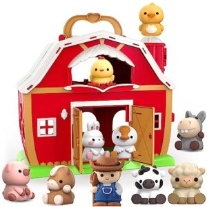 letapapa farm animals big barn toy for 1 2 3 year old, toddler educational montessori toys, farm pretend playset with barn & farmer, christmas birthday gift for toddler kids 1-3 years