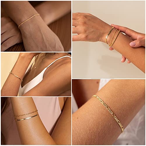 DEARMAY Gold Bracelets for Women 14K Real Gold Plated Jewelry Sets for Women Trendy Dainty Stackable Paperclip Rope Snake Box Figaro Chain Bracelets Pack Costume Fashion Filled Gifts for Women Girls