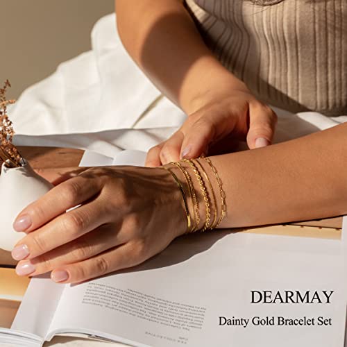 DEARMAY Gold Bracelets for Women 14K Real Gold Plated Jewelry Sets for Women Trendy Dainty Stackable Paperclip Rope Snake Box Figaro Chain Bracelets Pack Costume Fashion Filled Gifts for Women Girls