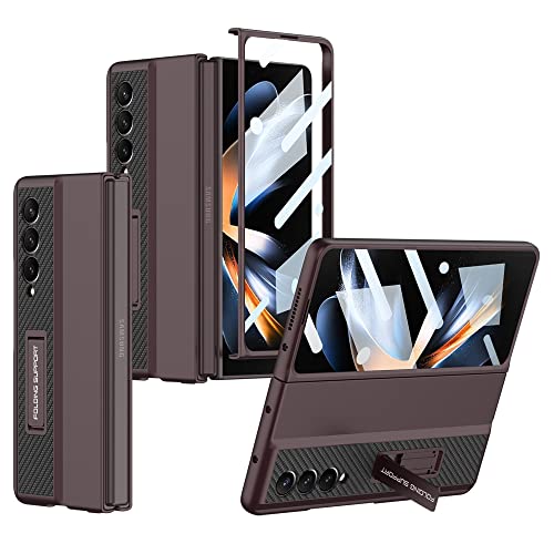 BAILI Galaxy Z Fold4 Case with Kickstand,360° full body protection Built-in Three-speed Adjustable Stand for Z Fold 4,Come with HD Explosion-proof Glass Screen Film for Samsung Galaxy Z Fold4-Wine Red