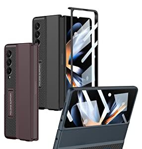 BAILI Galaxy Z Fold4 Case with Kickstand,360° full body protection Built-in Three-speed Adjustable Stand for Z Fold 4,Come with HD Explosion-proof Glass Screen Film for Samsung Galaxy Z Fold4-Wine Red