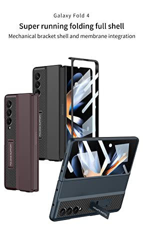 BAILI Galaxy Z Fold4 Case with Kickstand,360° full body protection Built-in Three-speed Adjustable Stand for Z Fold 4,Come with HD Explosion-proof Glass Screen Film for Samsung Galaxy Z Fold4-Wine Red