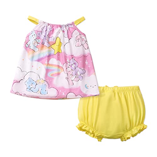 PATPAT Care Bears Baby Girl 2pcs Outfit Bear Print Cami Top and Solid Cotton Shorts Set Toddler Girl Cute Clothes Yellow 12-18 Months