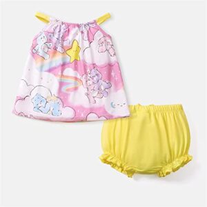 PATPAT Care Bears Baby Girl 2pcs Outfit Bear Print Cami Top and Solid Cotton Shorts Set Toddler Girl Cute Clothes Yellow 12-18 Months