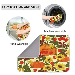 Sunflower Pumpkin Lantern Kitchen Drying Mat 18 x 24 Inch - Reversible Super Absorbent Fiber Dish Drying Pad with Non-Slip Backing for Countertop Tea Coffee Bar Accessories