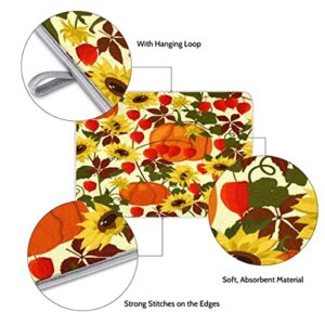 Sunflower Pumpkin Lantern Kitchen Drying Mat 18 x 24 Inch - Reversible Super Absorbent Fiber Dish Drying Pad with Non-Slip Backing for Countertop Tea Coffee Bar Accessories