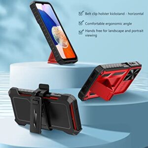 FNTCASE Case for Samsung Galaxy A14-5G: Military Grade Drop Protection Rugged Protective A14 Cell Phone Cover with Belt-Clip Holster Kickstand & Slide | Shockproof Heavy Duty Matte Tough Shell - Red