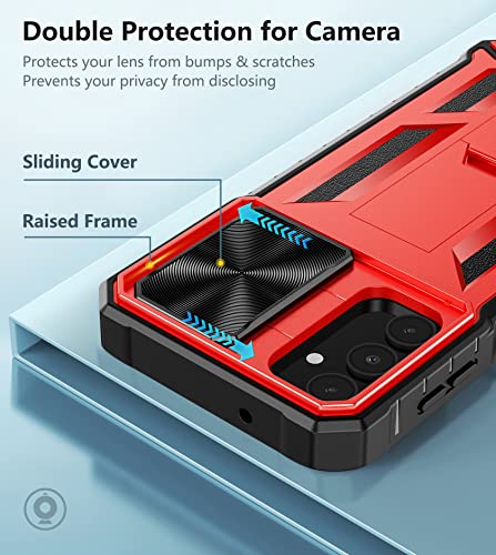 FNTCASE Case for Samsung Galaxy A14-5G: Military Grade Drop Protection Rugged Protective A14 Cell Phone Cover with Belt-Clip Holster Kickstand & Slide | Shockproof Heavy Duty Matte Tough Shell - Red