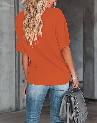 TELULYOO Womens Wildflower Oversized T Shirts Summer Tops Short Sleeve Crewneck Cute Shirts Graphic Tees with Pocket(Orange,XL)