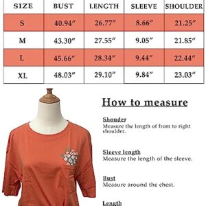 TELULYOO Womens Wildflower Oversized T Shirts Summer Tops Short Sleeve Crewneck Cute Shirts Graphic Tees with Pocket(Orange,XL)